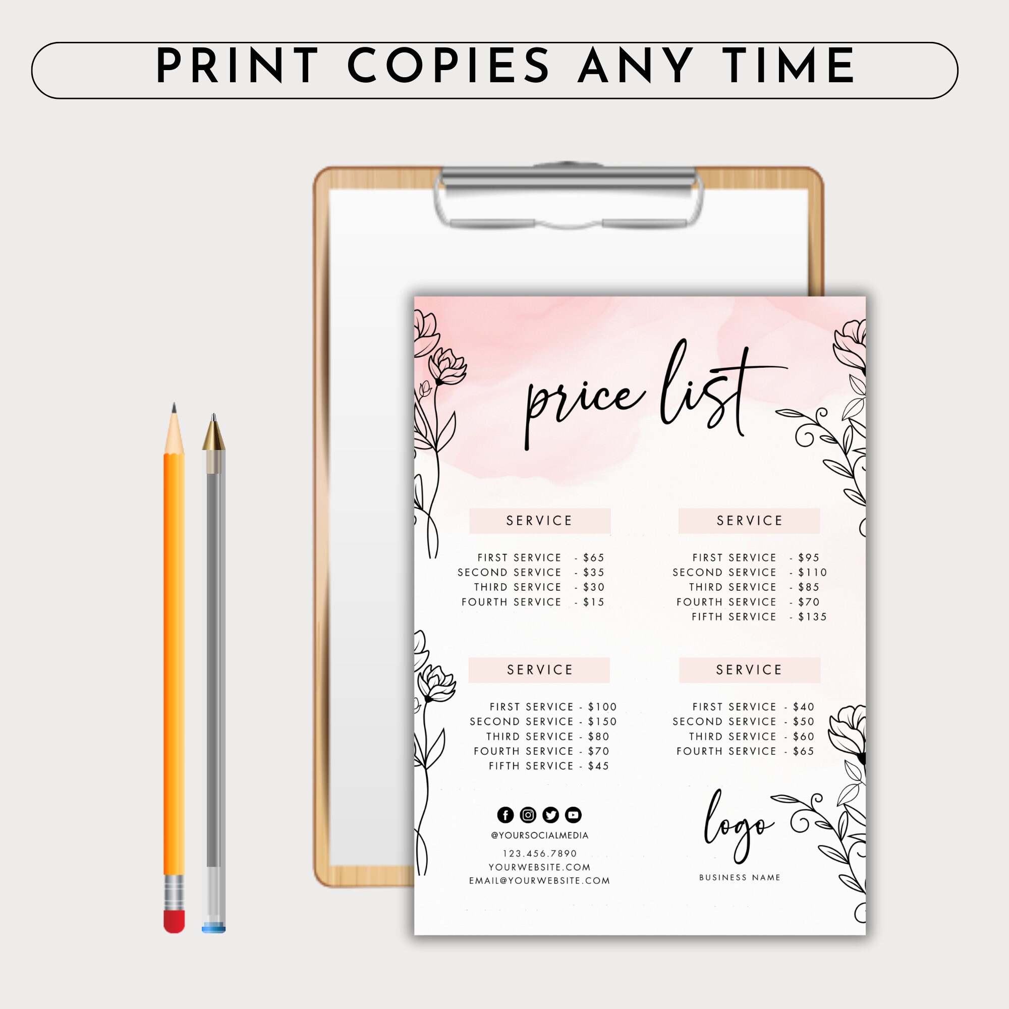 Price List, DIY Flyer Template Design, Price Sheet, Hair Pricing Flyer ...