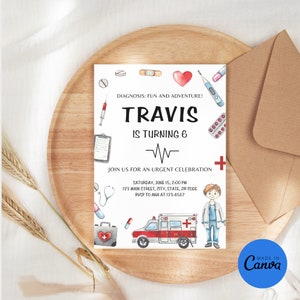 Editable Doctor Birthday Invitation, Medical Nurse Boy Girl Nurse Party ...