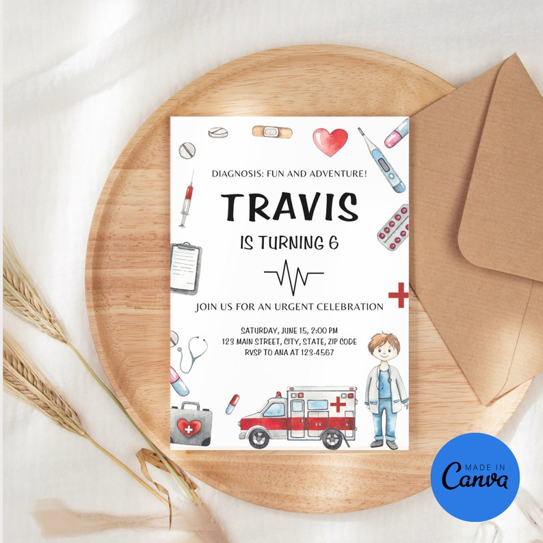 Editable Doctor Birthday Invitation, Medical Nurse Boy Girl Nurse Party ...