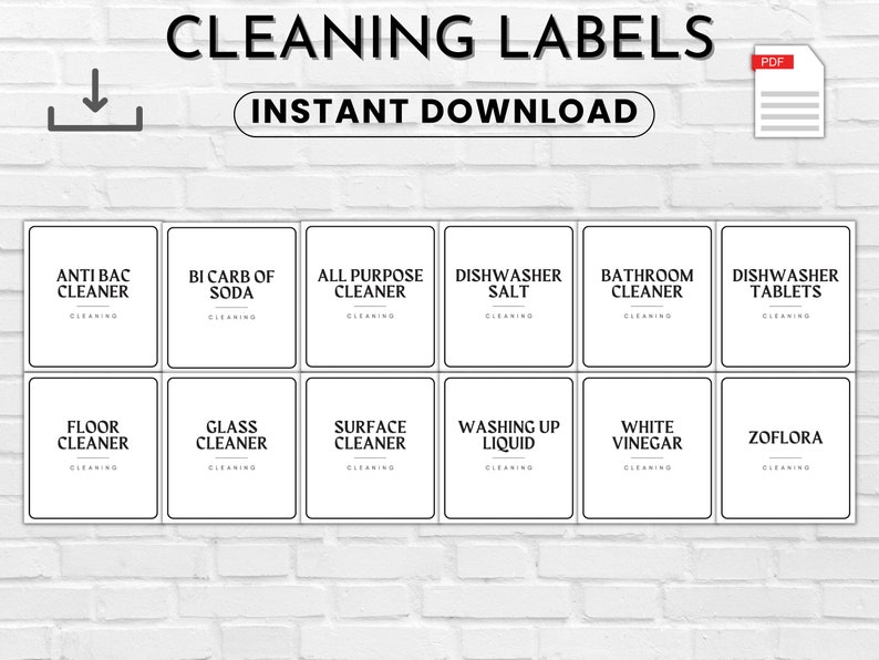 Cleaning Labels Printable, Disinfectant Dishwasher Tablets Glass ...