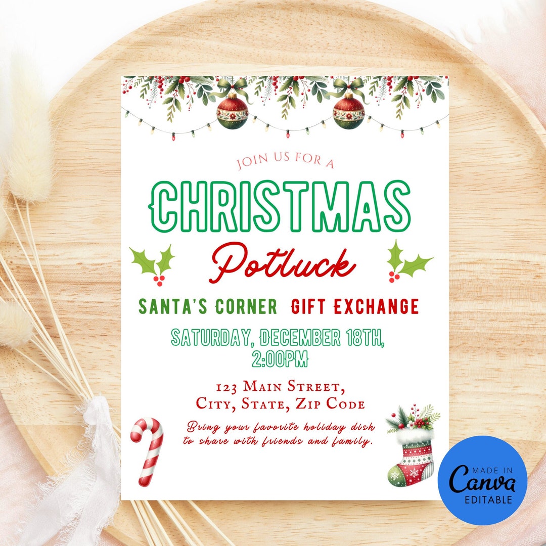 DIY Christmas Potluck Flyer EDITABLE, Christmas Potluck Invitation ...