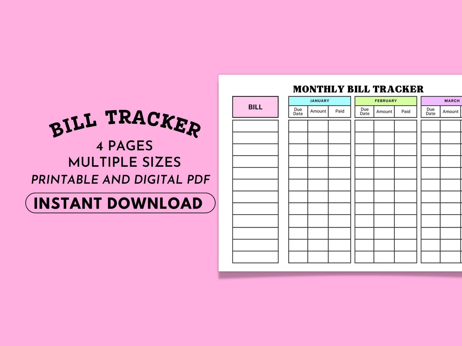 Bill Tracker Printable, Bill Tracker PDF, Monthly Budget Template ...