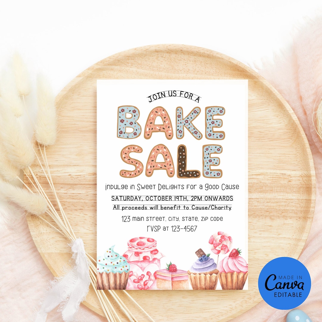 Editable Bake Sale Party Festival Invitation Fundraiser School Church ...