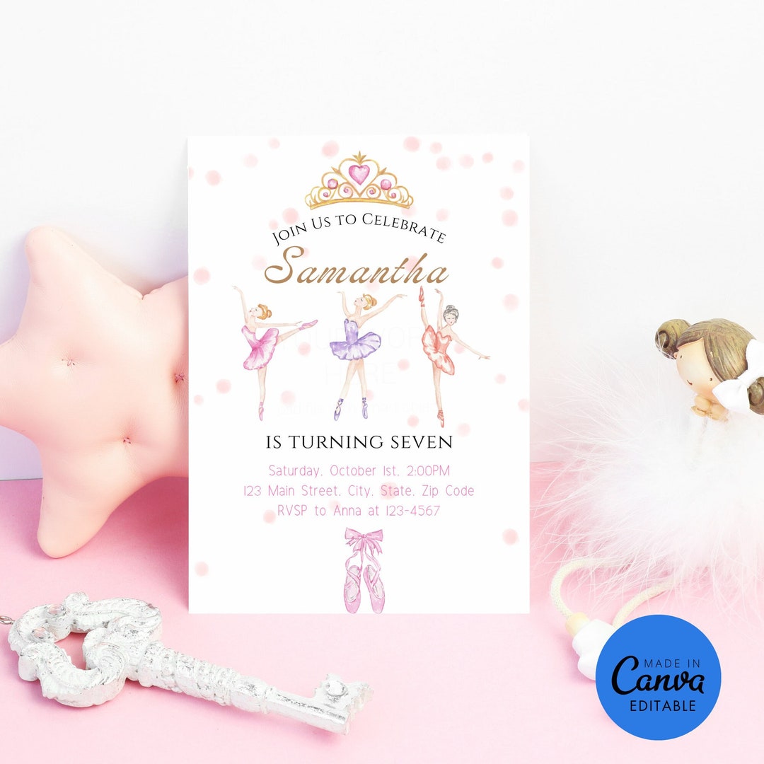 Editable Pretty Ballet Girl Birthday Invitation Template. Digital ...