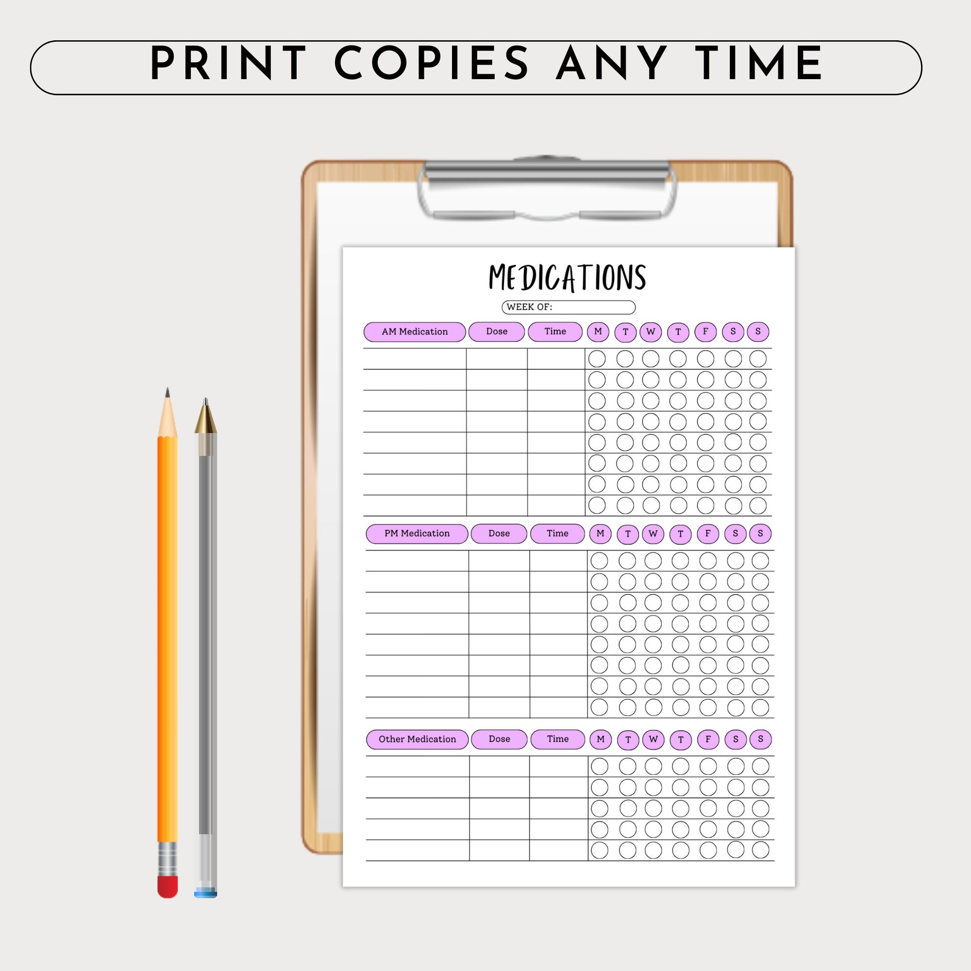 Printable Medication Schedule, Medicine Intake Tracker, Weekly ...