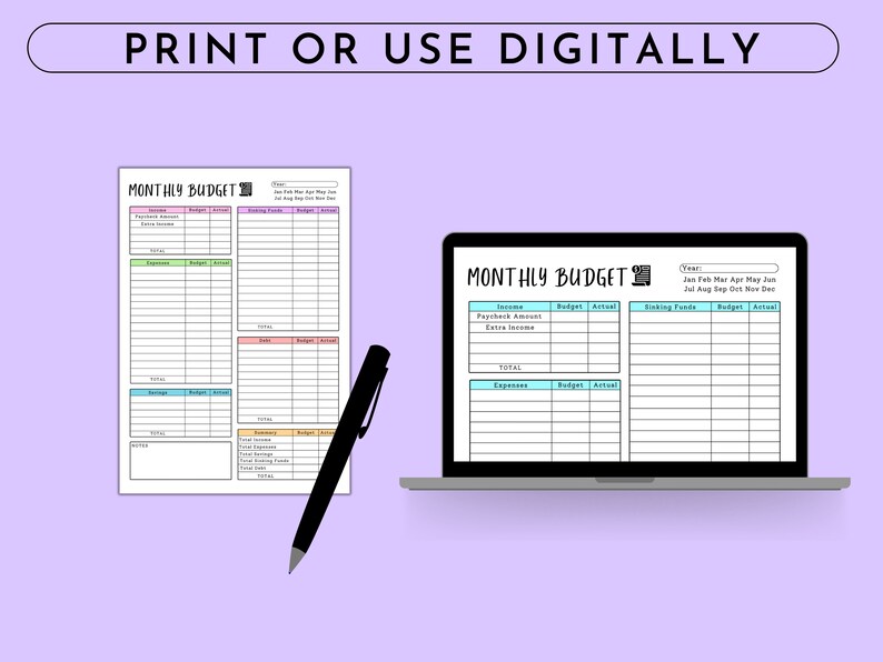 MONTHLY Budget Overview Template Printable Budget Binder - Etsy
