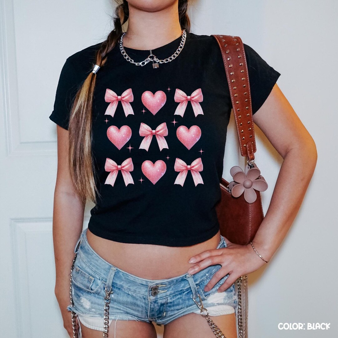 Coquette Heart Baby Tee Short Sleeve Crop Top Y2K Funny Girl Meme Viral ...