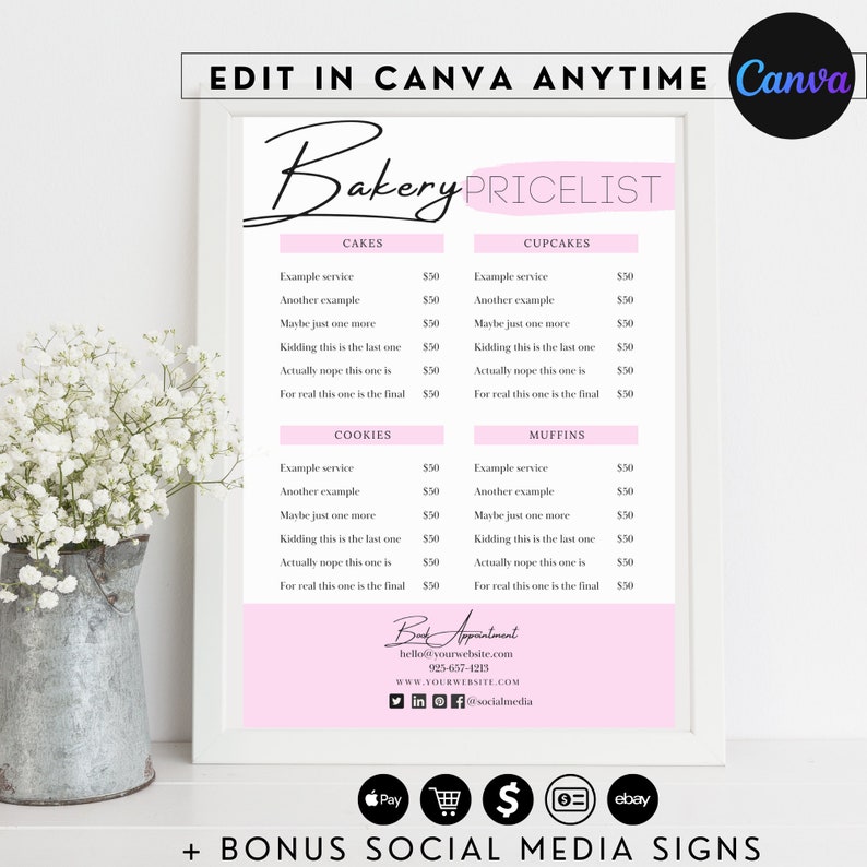 Bakery Price List Editable, Price List Template, Bakery Menu, Canva ...