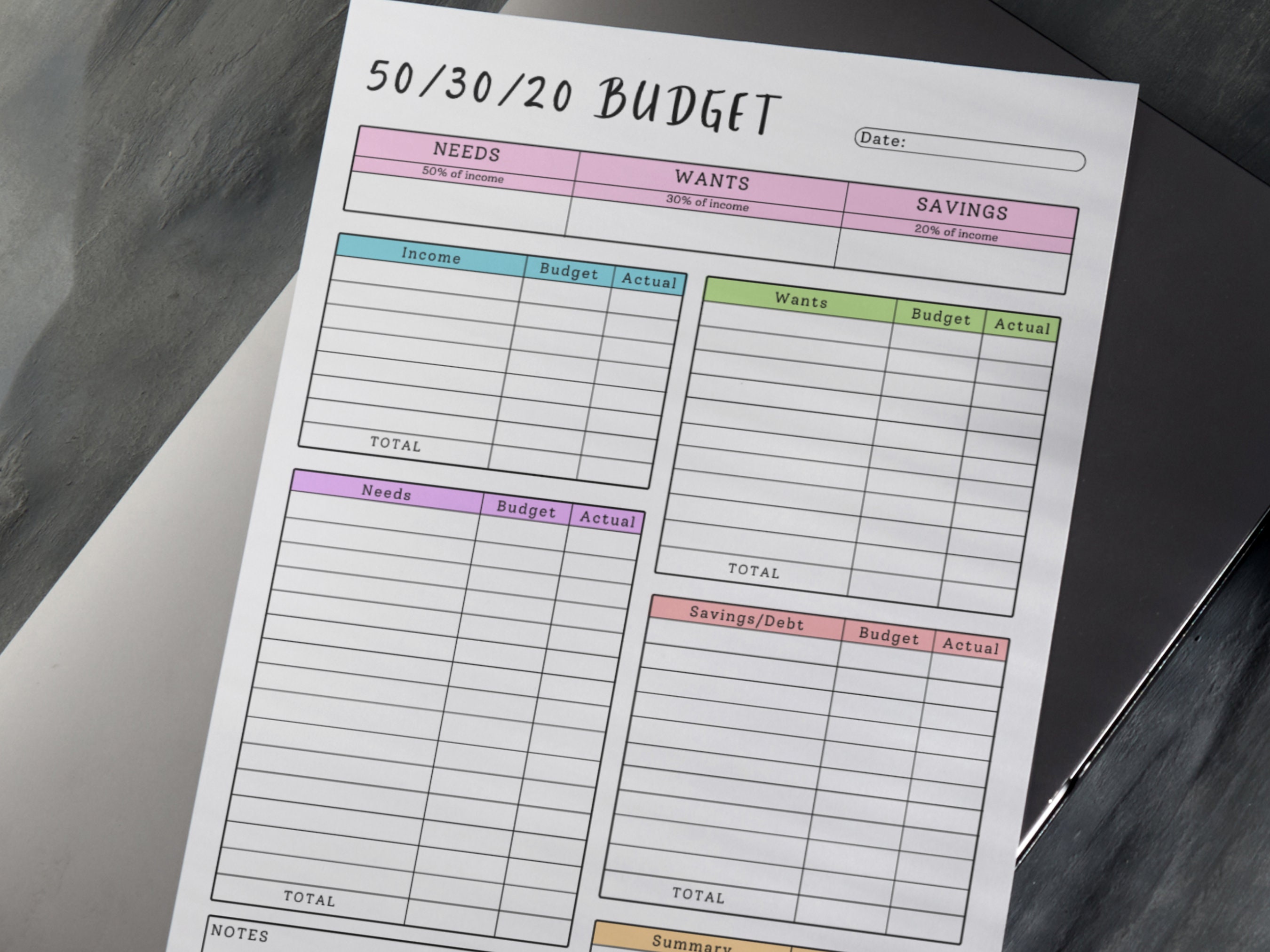 50/30/20 Budget Overview Template Printable, Monthly Budget Planner 50 ...