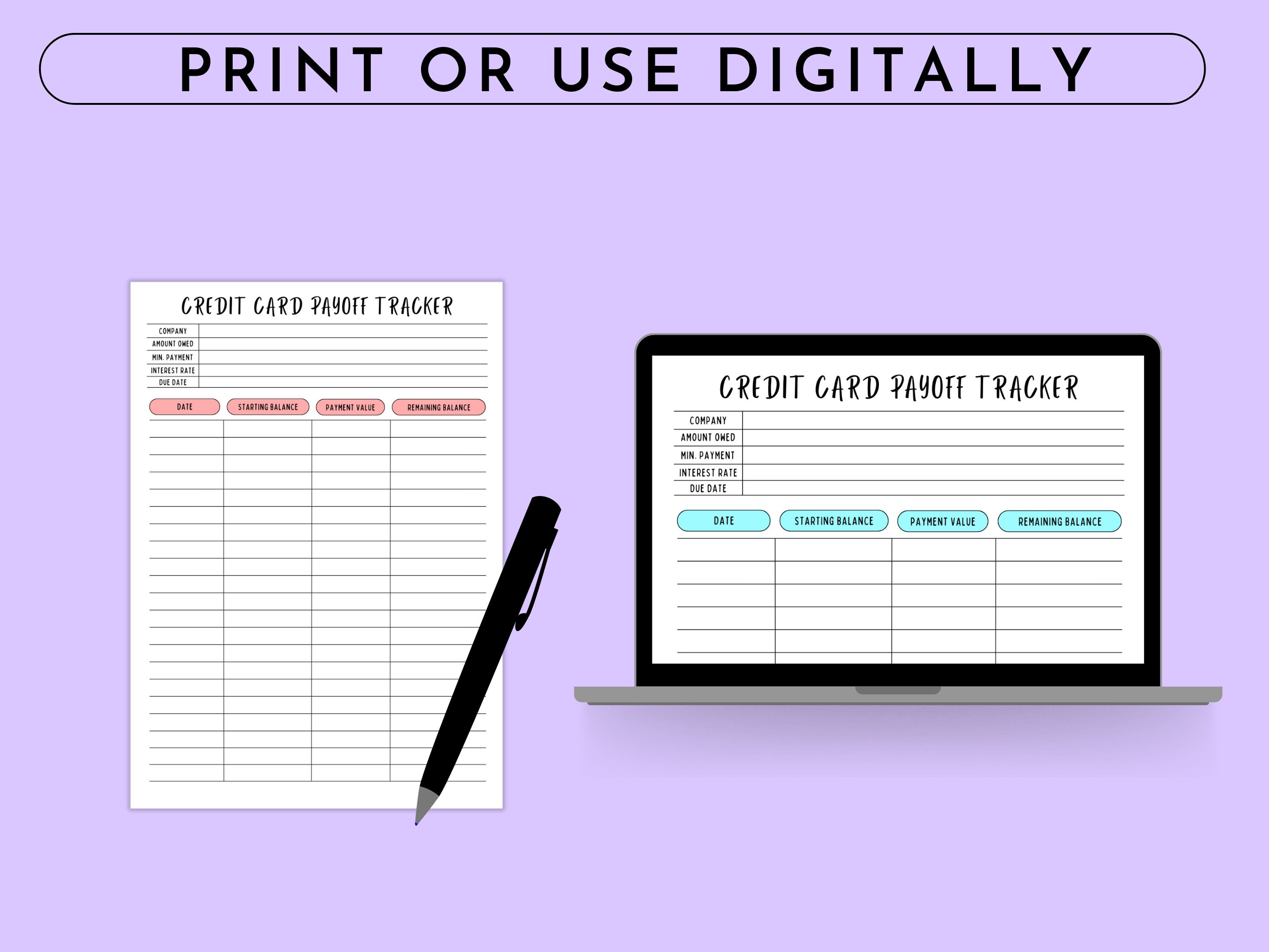 Editable Credit Card Payoff Tracker Printable Credit Card - Etsy
