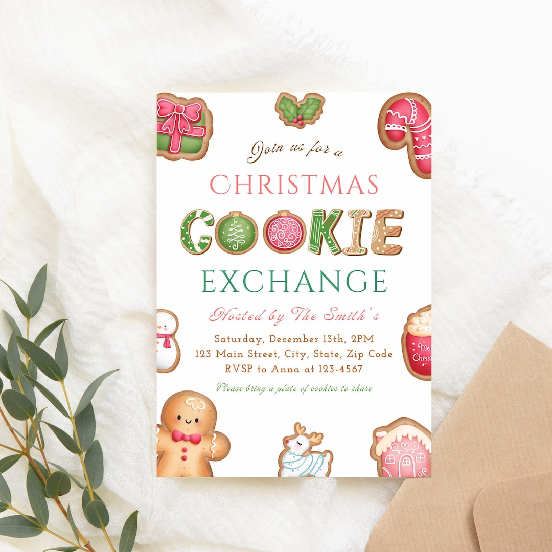 Christmas Cookie Exchange Invitation Template Cookie Party - Etsy