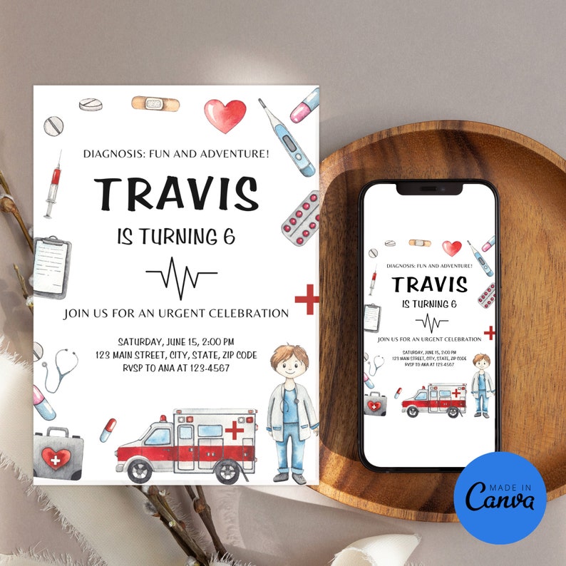 Editable Doctor Birthday Invitation, Medical Nurse Boy Girl Nurse Party ...