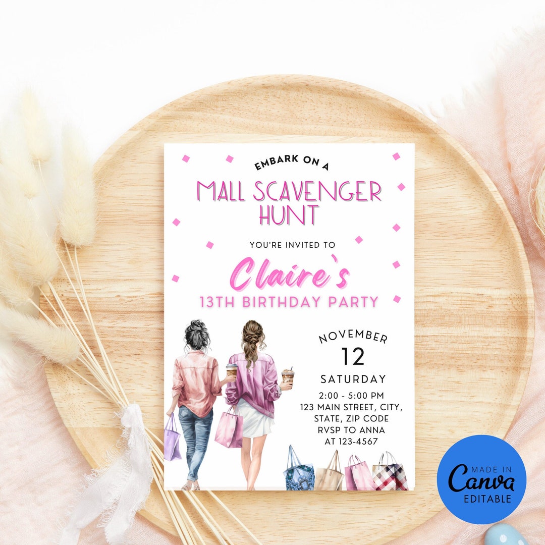 EDITABLE Mall Scavenger Hunt Party, Tween Teen Birthday Party ...