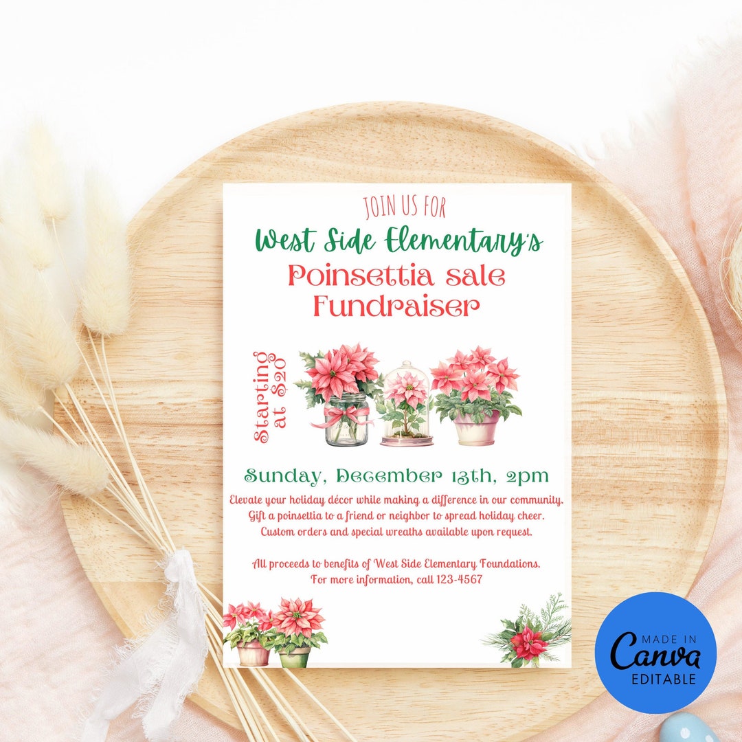 DIY Editable Poinsettia Fundraiser Flyer Christmas Fundraiser - Etsy