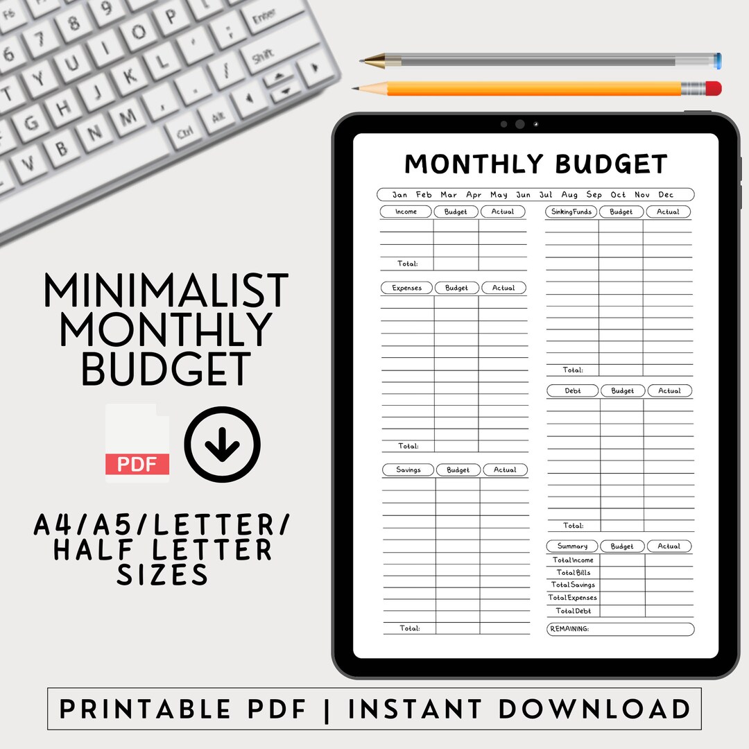Minimalist Monthly Budget Planner Printable PDF, Budget Tracker ...