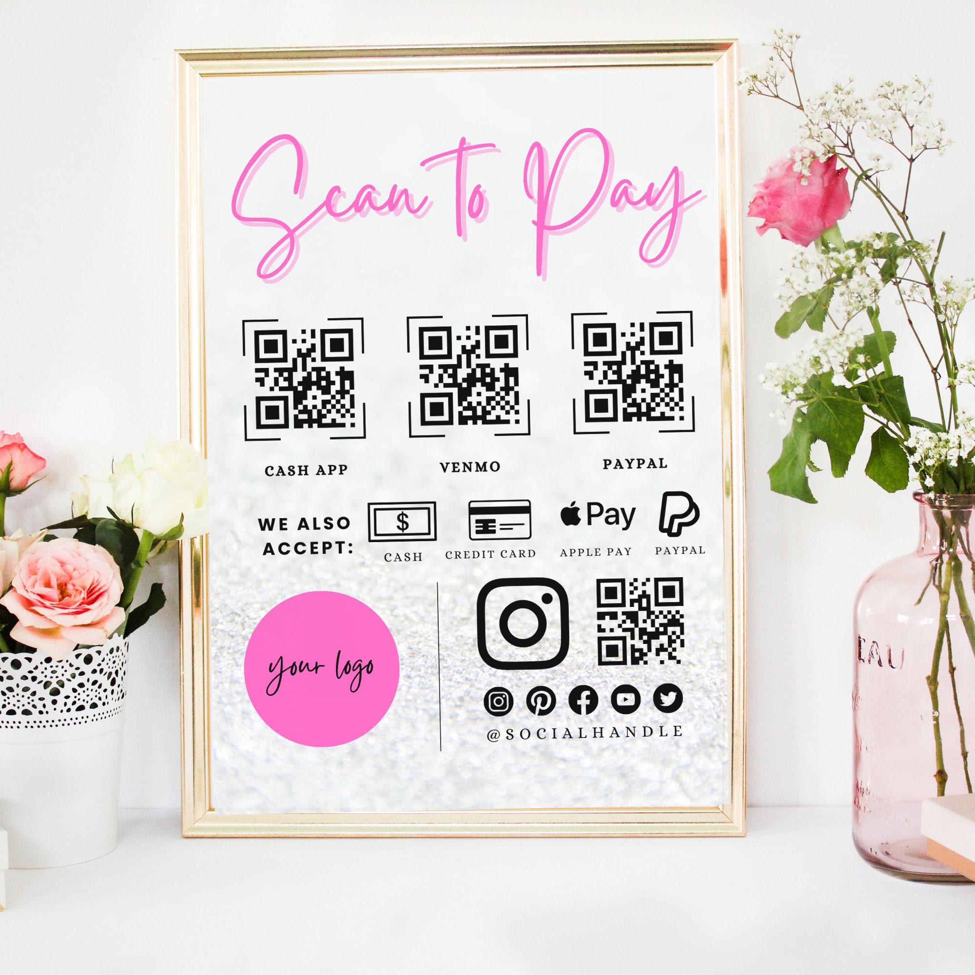 DIY Scan to Pay Sign Template, Editable QR Code Beauty Salon Pricing ...