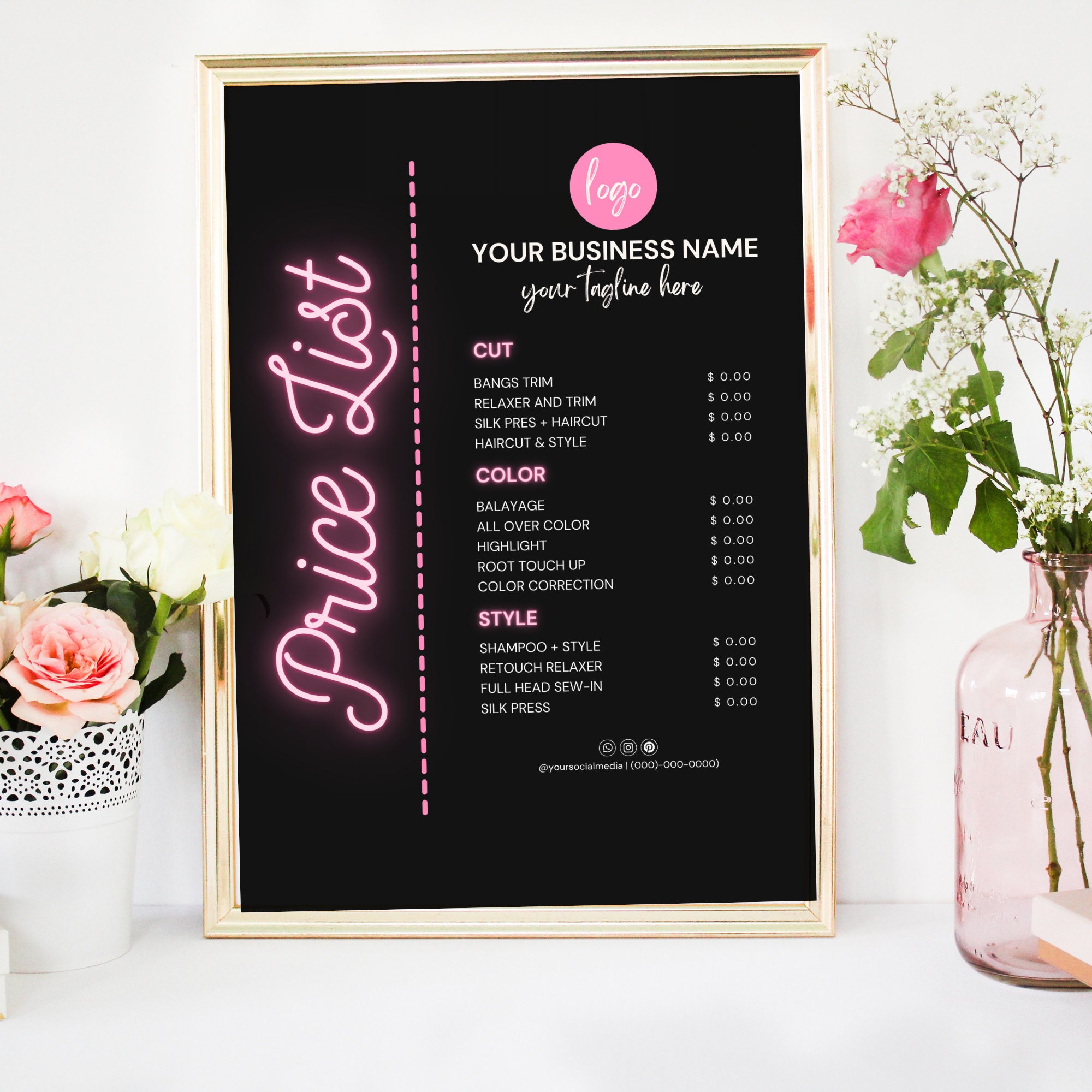Editable Price List DIY Flyer Template Design Hair Pricing - Etsy