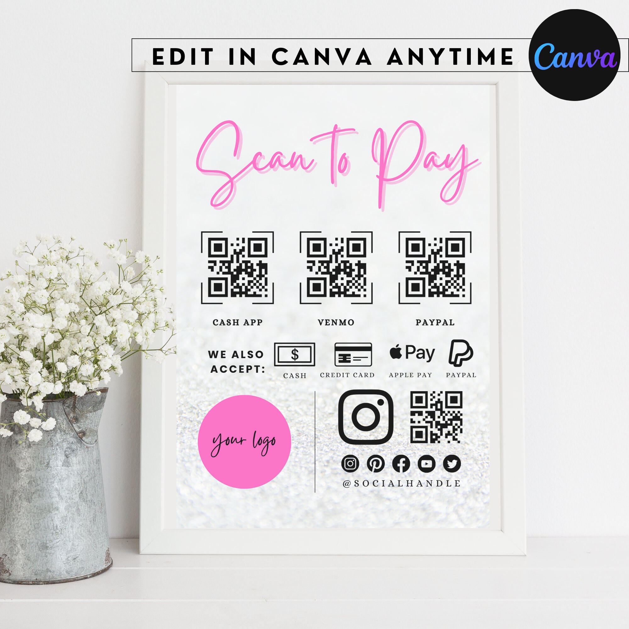 DIY Scan to Pay Sign Template, Editable QR Code Beauty Salon Pricing ...