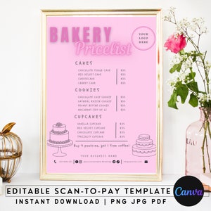 Editable Bakery Price List, Cake Cookie Price List, Canva Template ...