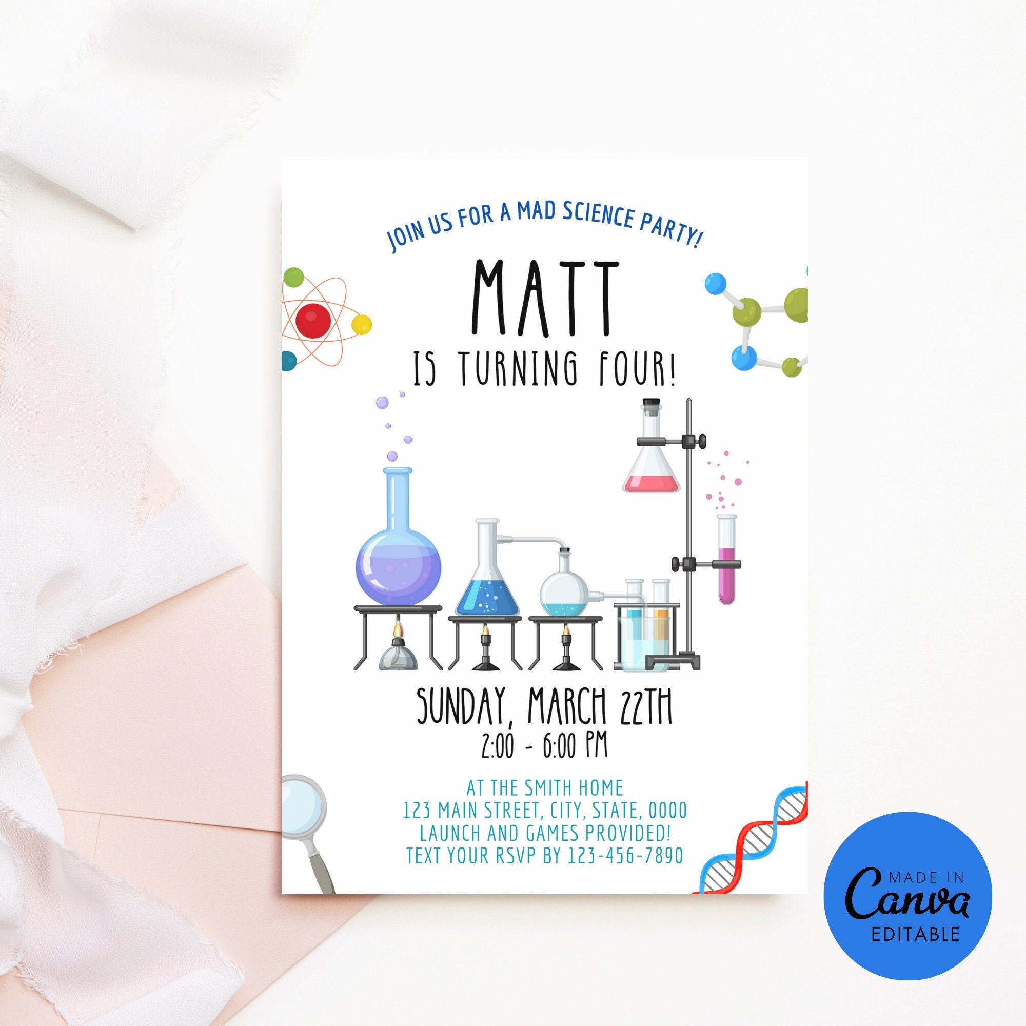 EDITABLE Scientist Birthday Invitation, Science Party, Mad Science ...
