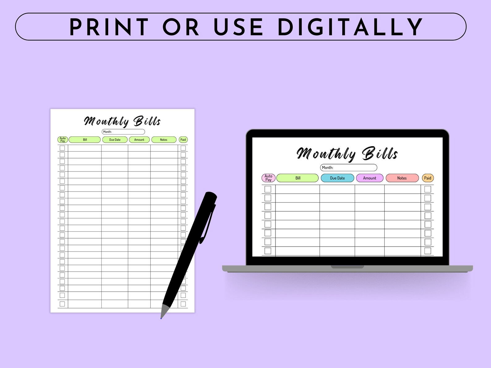 Monthly Bill Tracker Printable Monthly Bill Log Editable - Etsy