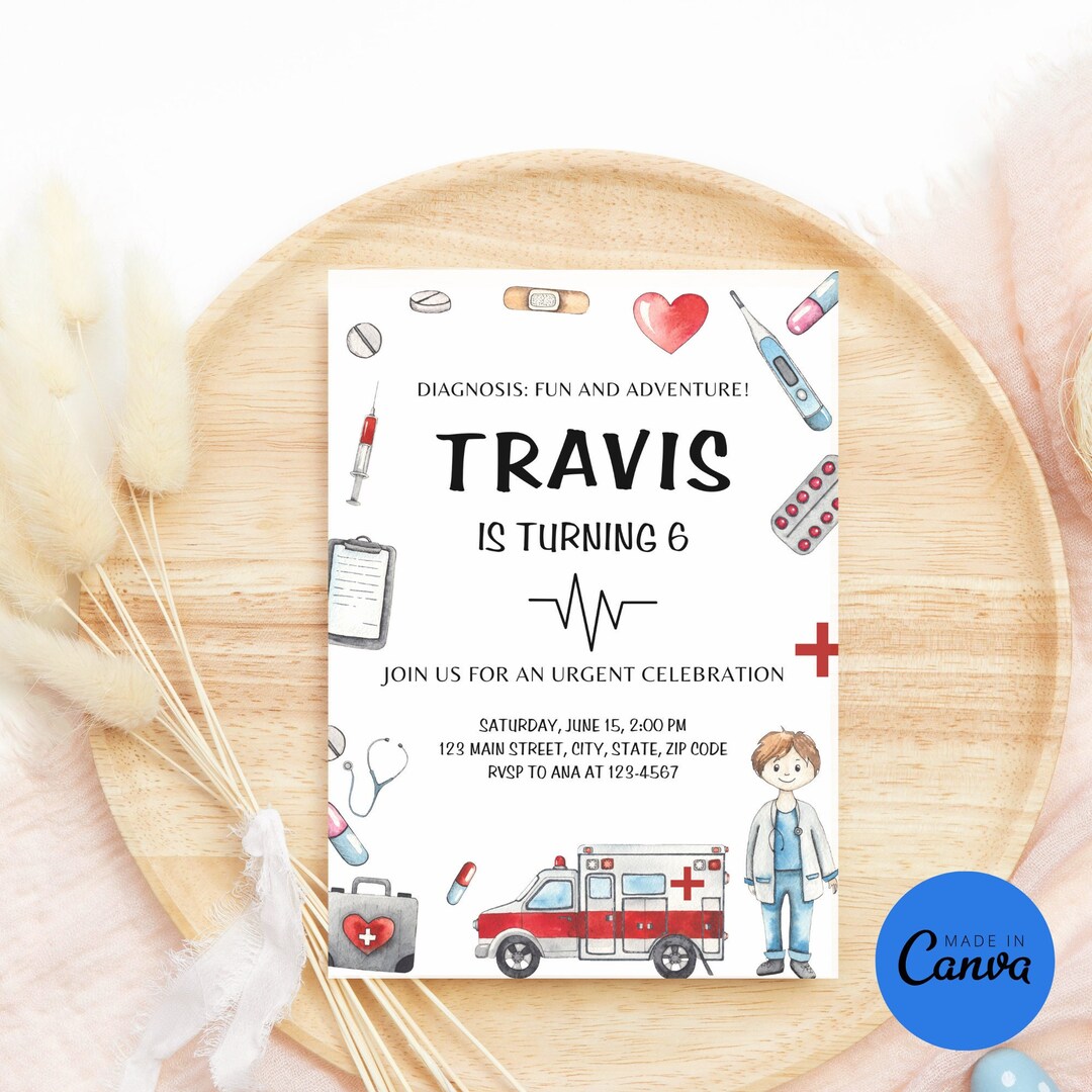 Editable Doctor Birthday Invitation, Medical Nurse Boy Girl Nurse Party ...