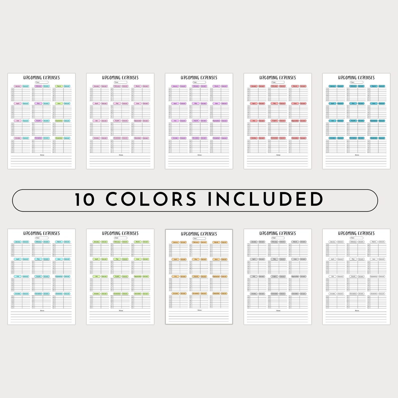 Upcoming Expenses Printable, Yearly Spending Overview, Budget Plan ...