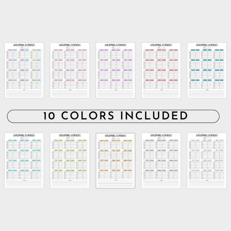 Upcoming Expenses Printable, Yearly Spending Overview, Budget Plan ...