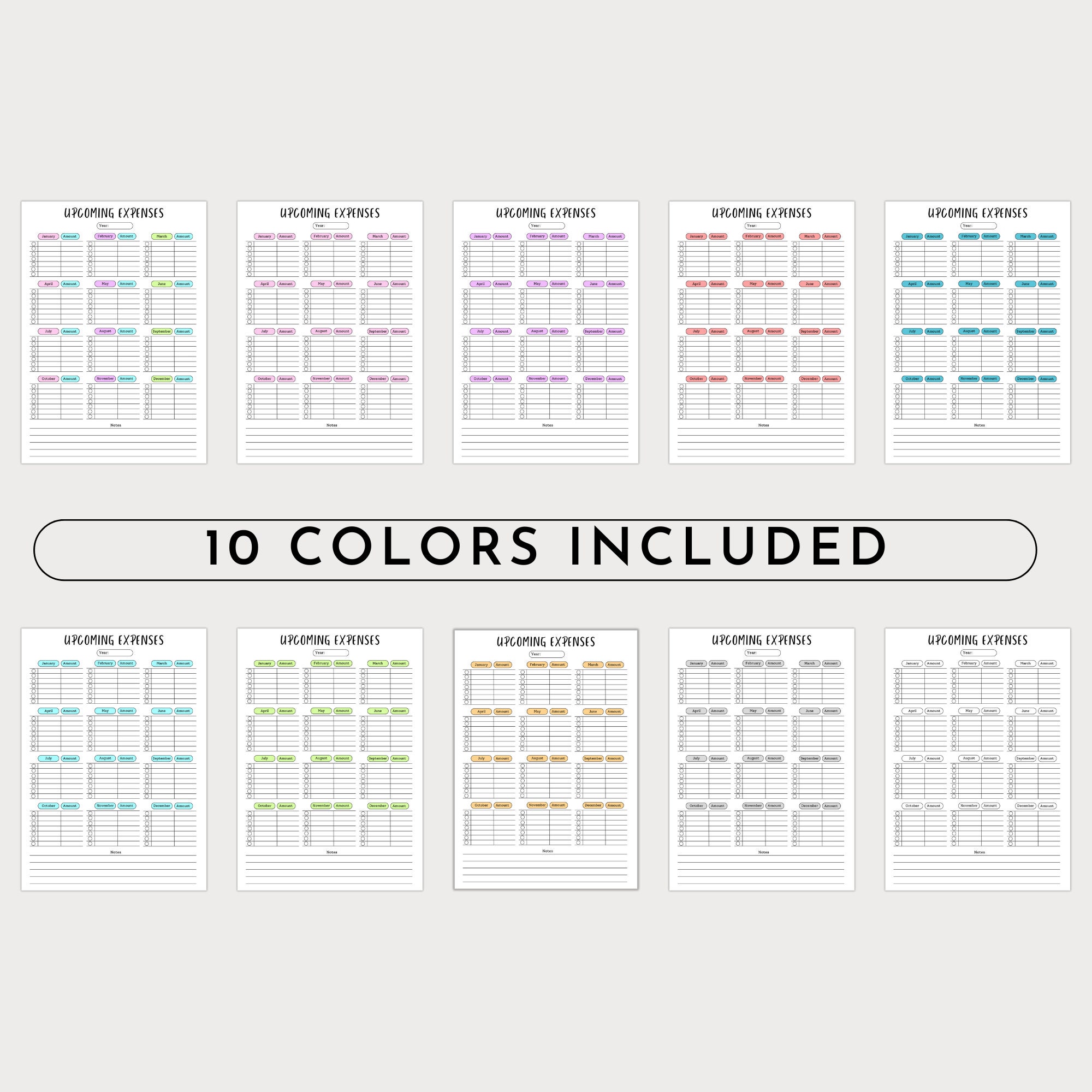 Upcoming Expenses Printable, Yearly Spending Overview, Budget Plan ...