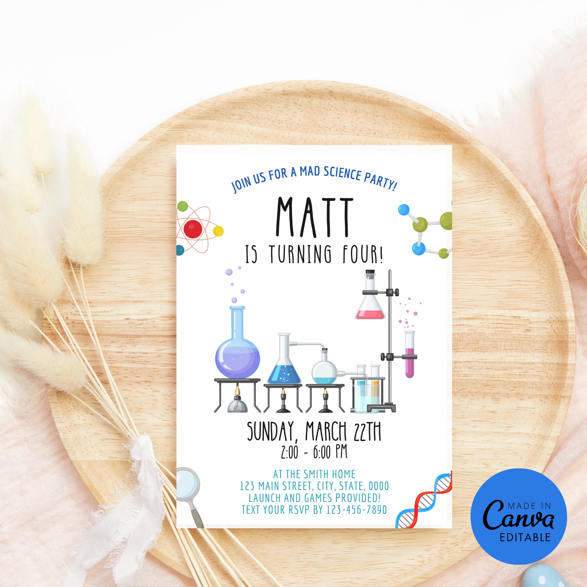 EDITABLE Scientist Birthday Invitation, Science Party, Mad Science ...