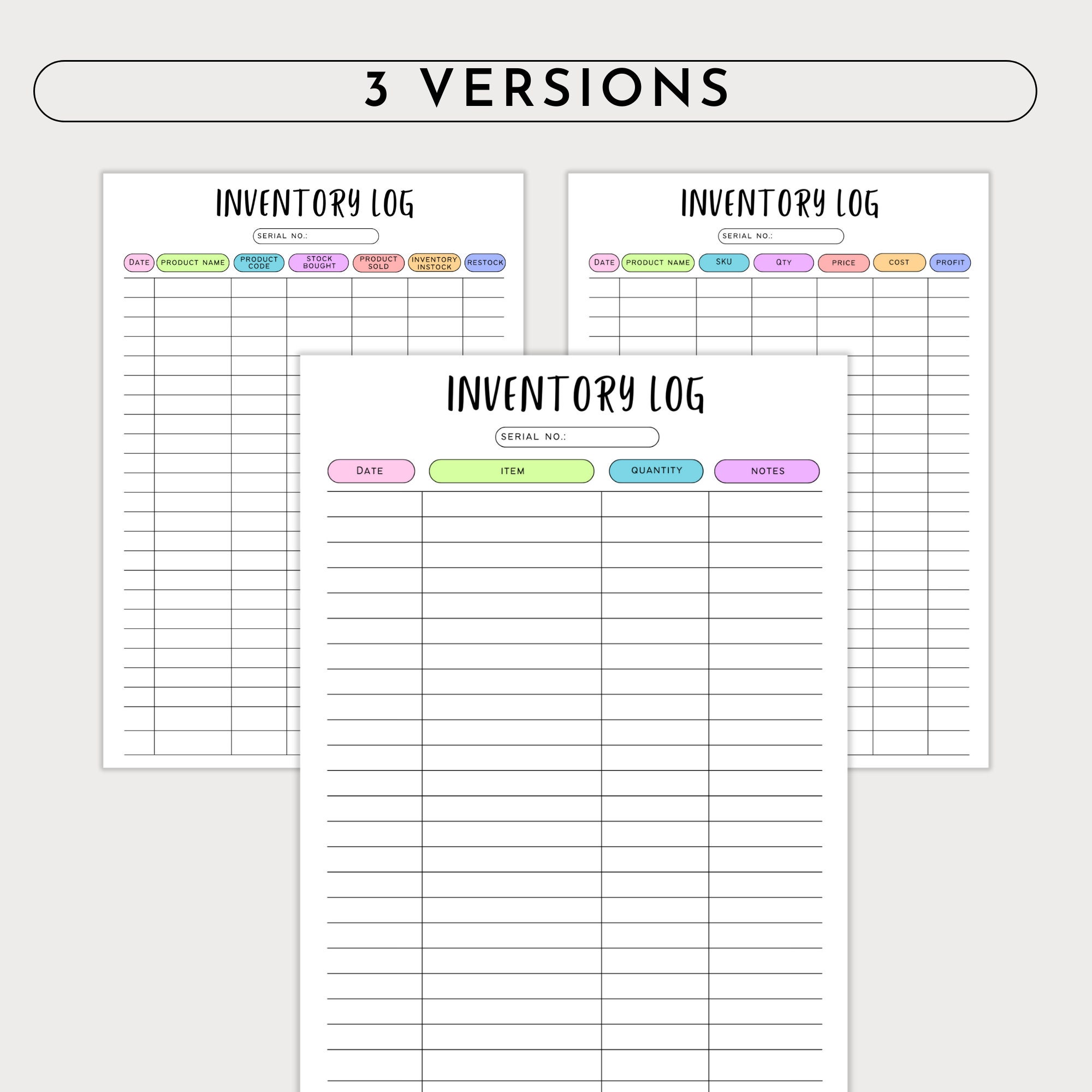 Editable Inventory Log, Inventory Tracker, Product Inventory Template ...