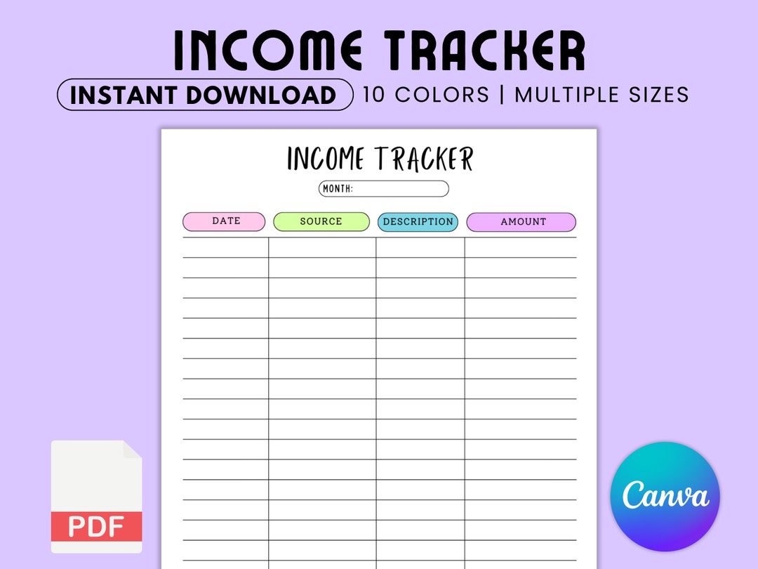 Income Tracker Printable, Financial Planner, Income Sheet, Budget ...