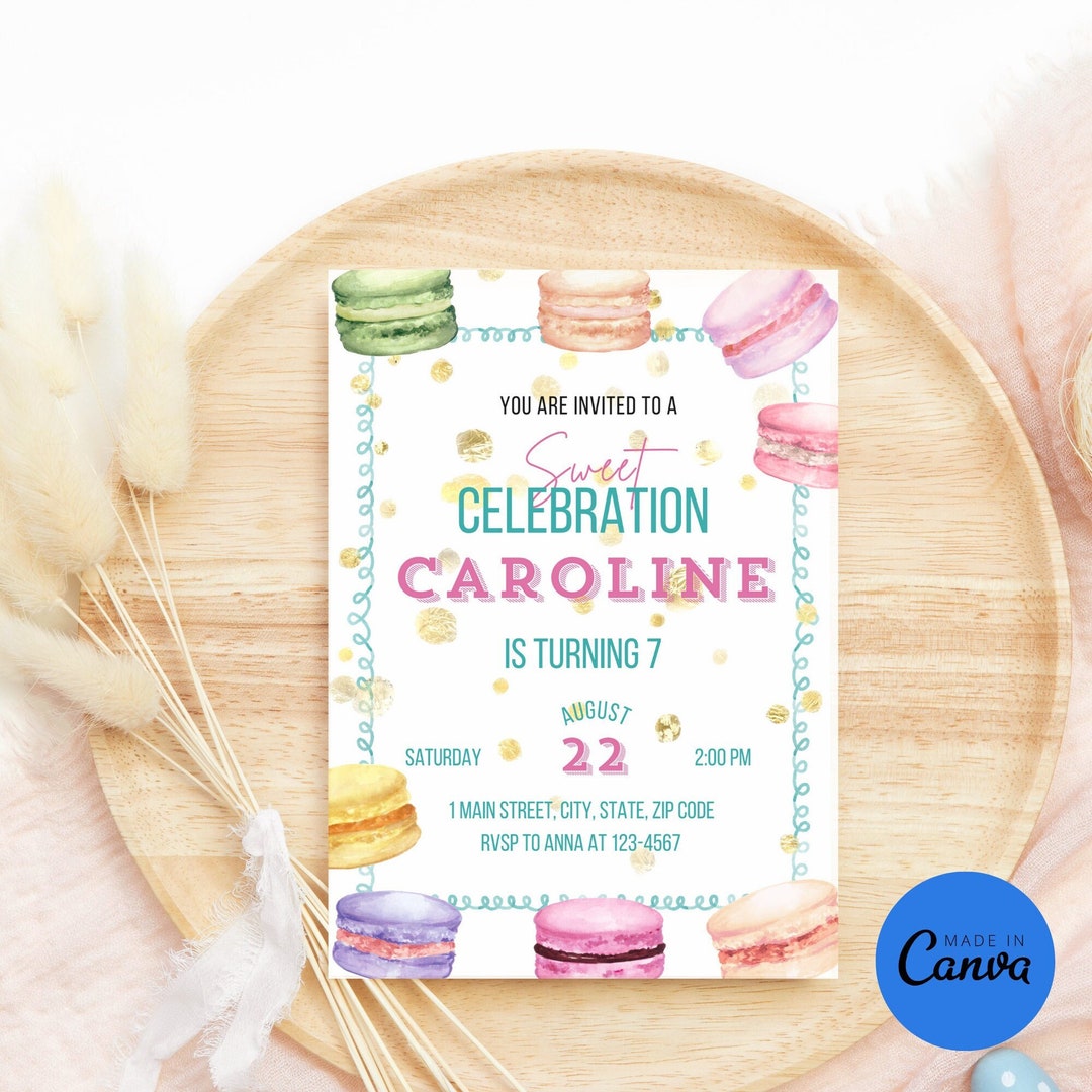 Macaron Birthday Invitation, Editable Cookie Invite, Sweet Birthday ...