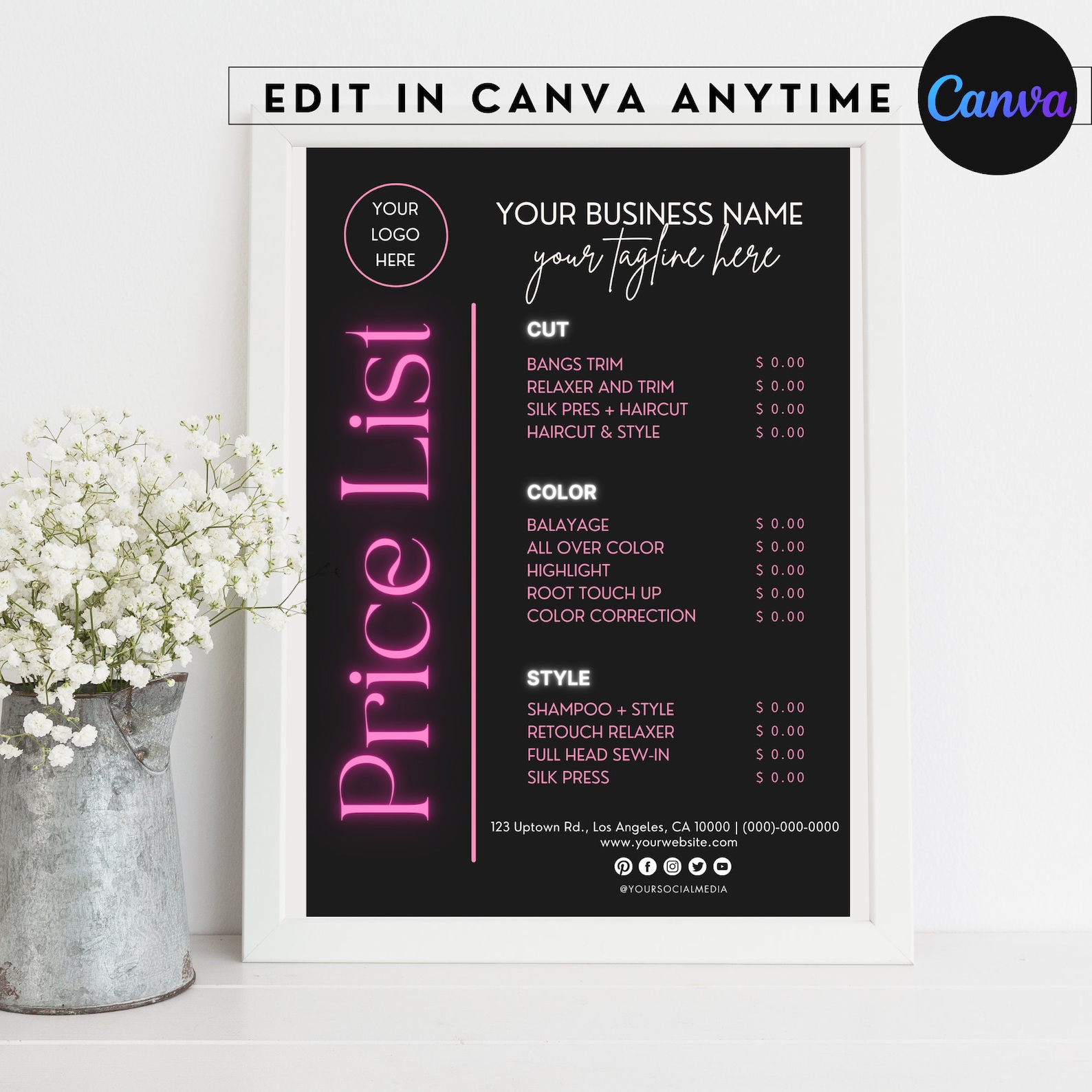 Price List, DIY Flyer Template Design, Hair Pricing Flyer, Pricelist ...