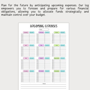 Upcoming Expenses Printable, Yearly Spending Overview, Budget Plan ...