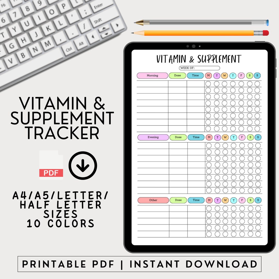 Buy Daily Vitamin Tracker Printable, Medication Tracker, Supplement ...