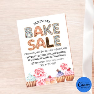 Editable Bake Sale Party Festival Invitation Fundraiser School Church ...
