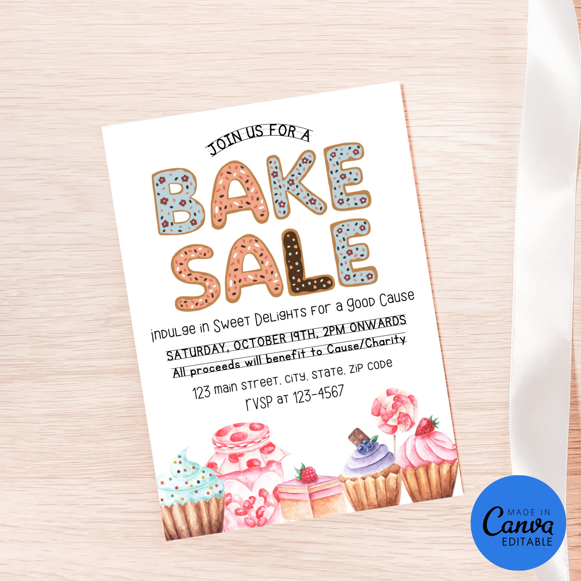 Editable Bake Sale Party Festival Invitation Fundraiser School Church ...