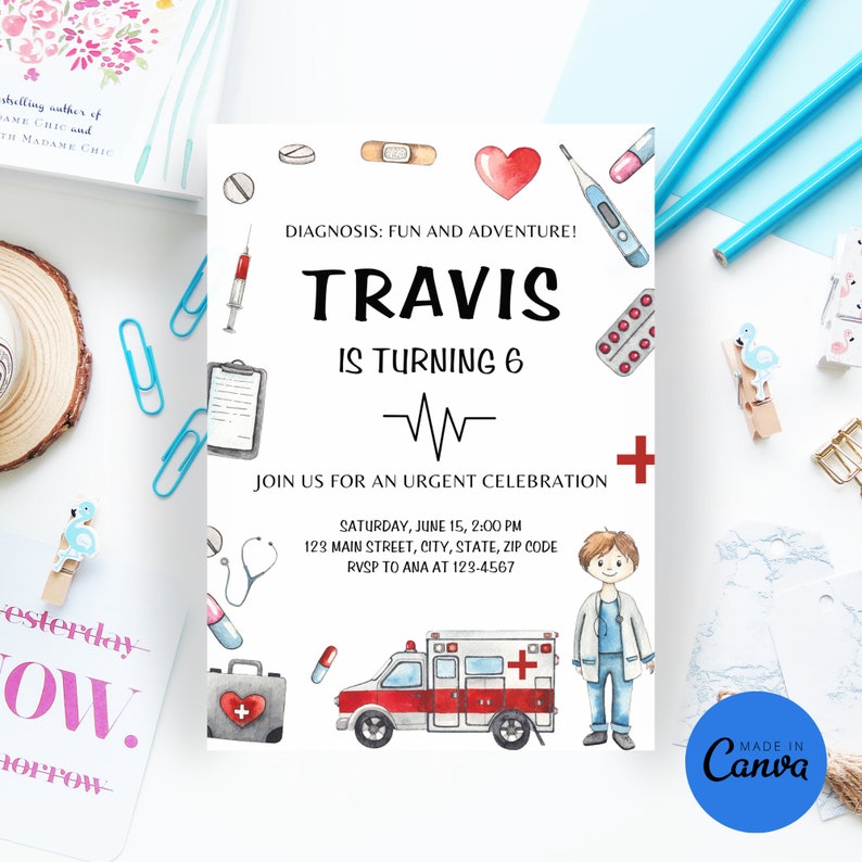 Editable Doctor Birthday Invitation, Medical Nurse Boy Girl Nurse Party ...