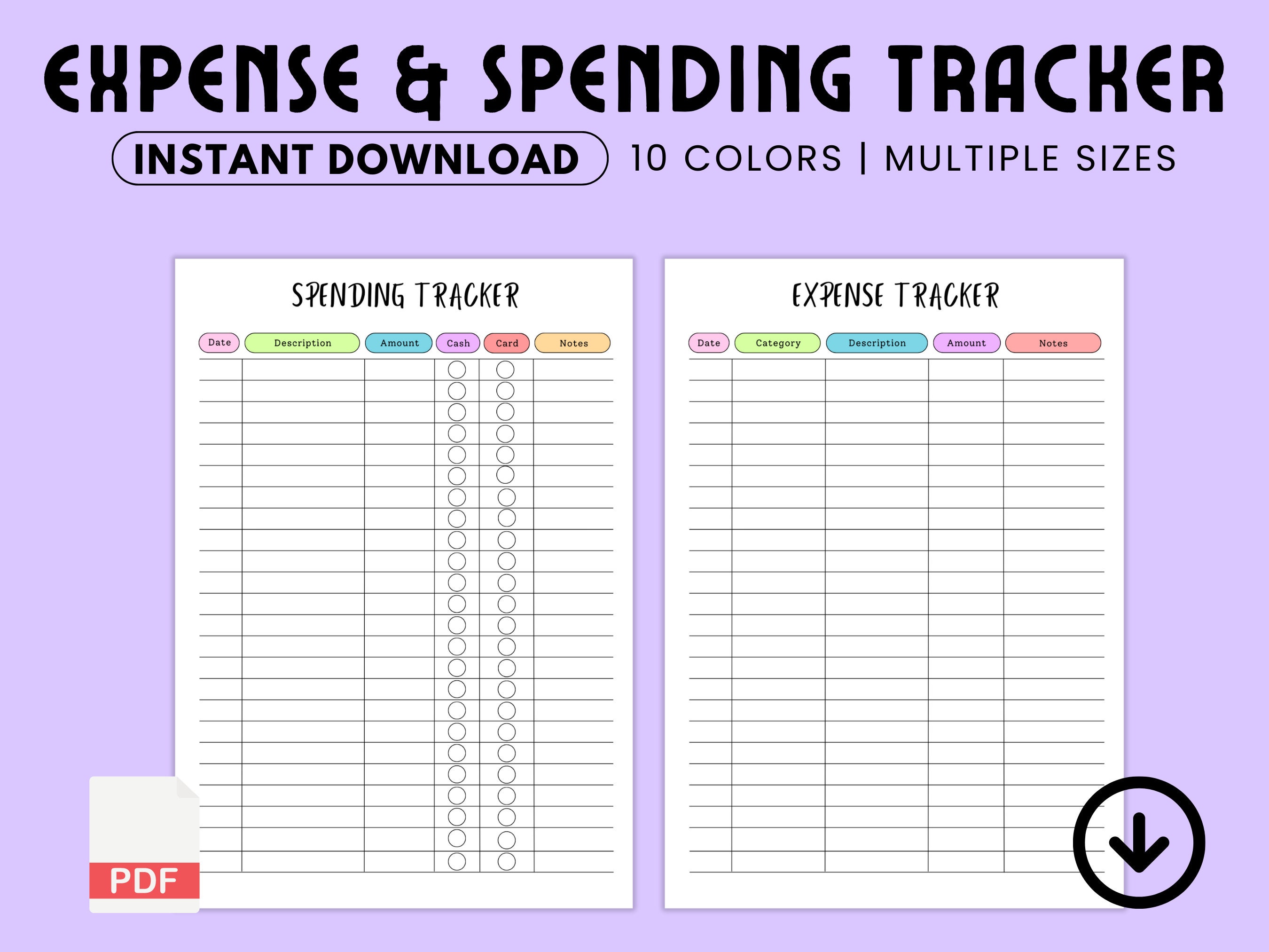 Expense Tracker Set, Printable Spending Tracker, Expense Log, Purchase ...