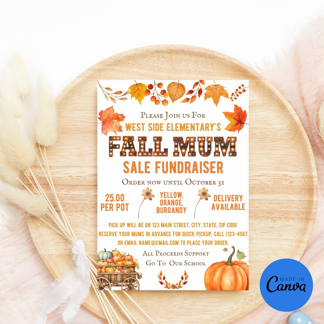 Editable Fall Mum Sale Fundraiser Flyer Template, School PTA, PTO ...