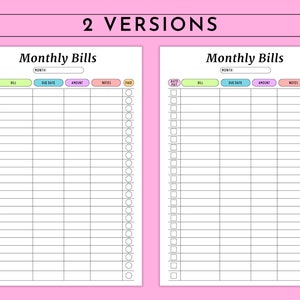 Monthly Bill Tracker Printable, Monthly Bill Log Editable, Bill Planner ...