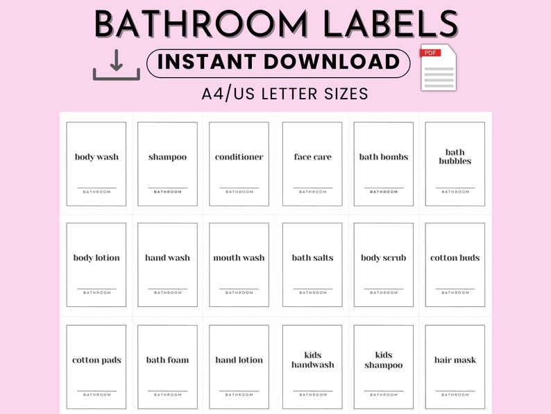 White Minimalist Bathroom Labels Printable, Shampoo Conditioner Hand ...
