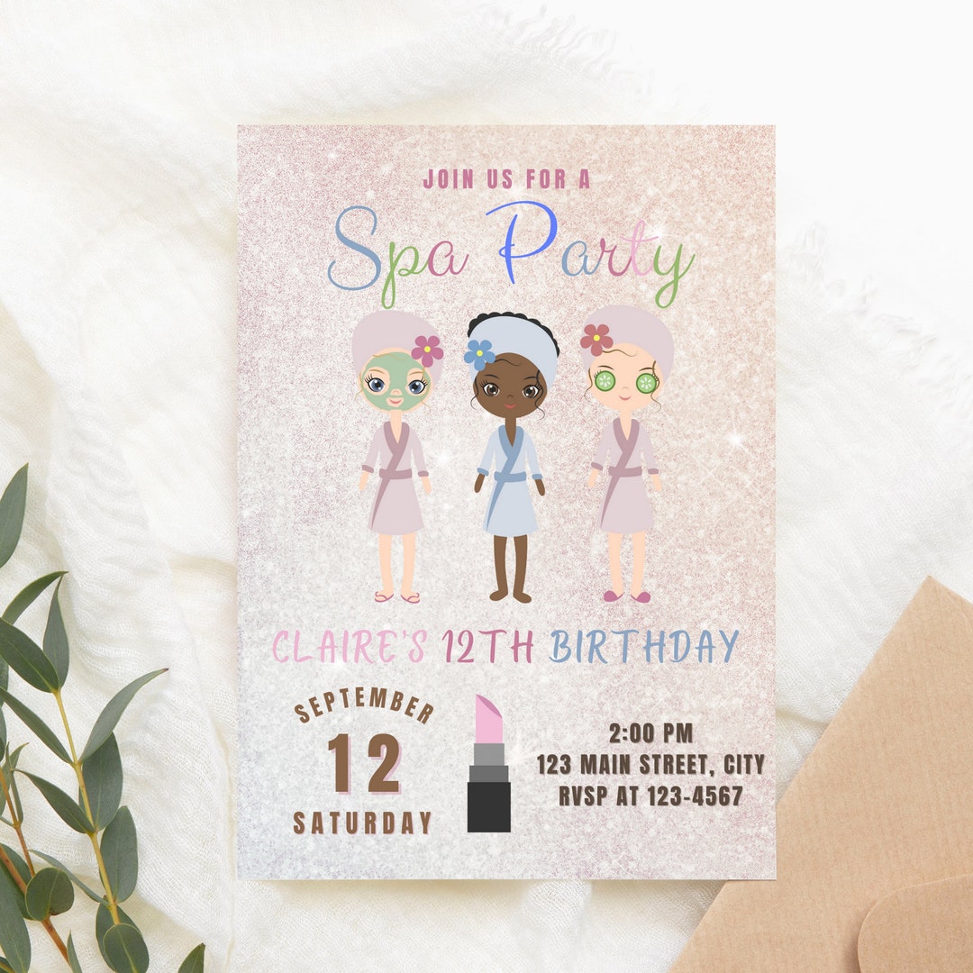 DIY Spa Party Birthday Invitation Template Spa Party Birthday - Etsy
