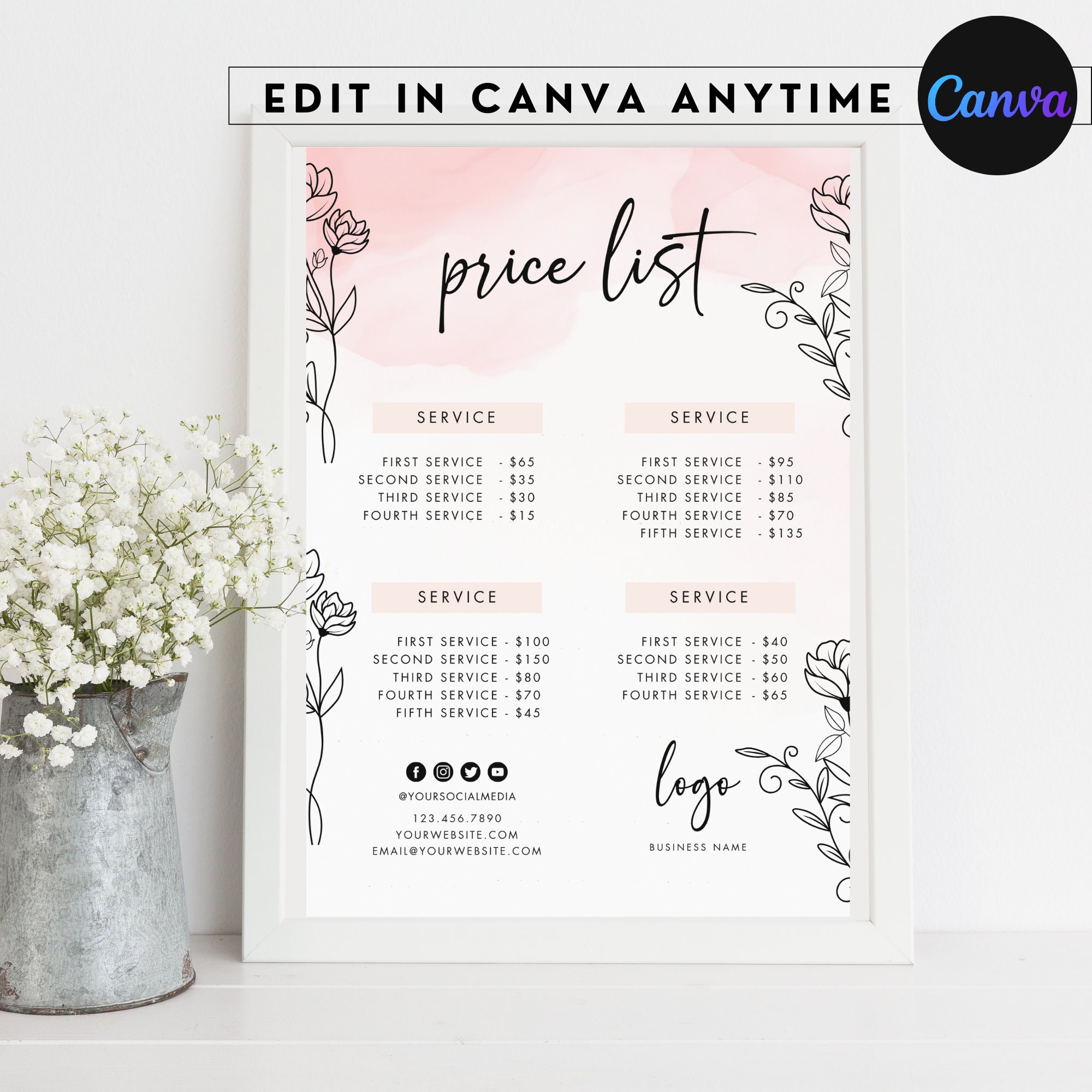 Price List, DIY Flyer Template Design, Price Sheet, Hair Pricing Flyer ...