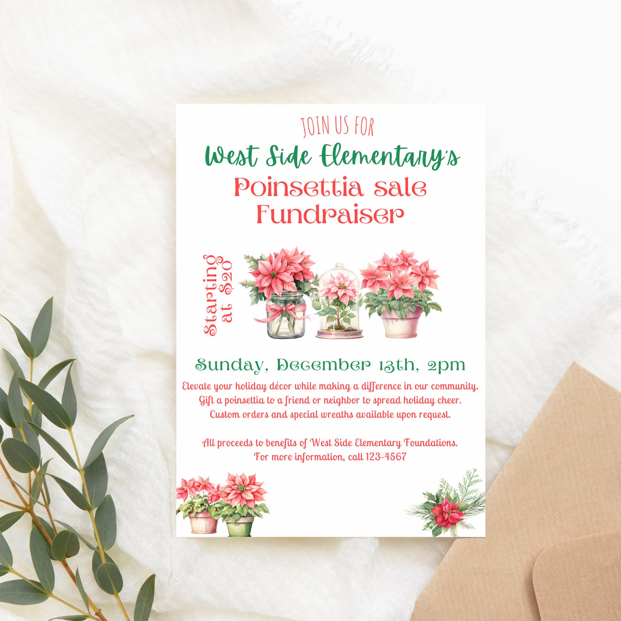 DIY Editable Poinsettia Fundraiser Flyer Christmas Fundraiser - Etsy