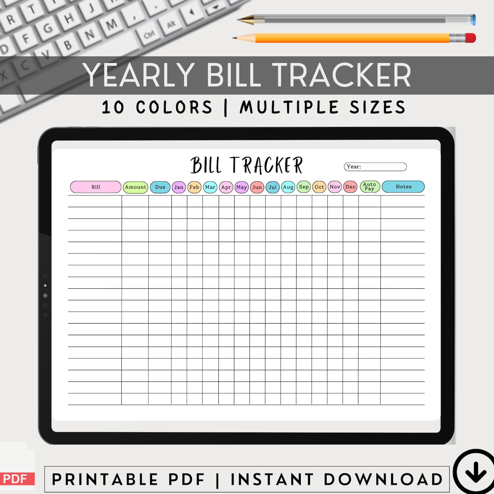 Editable Yearly Bill Tracker, Monthly Bill Tracker, Printable Bill ...