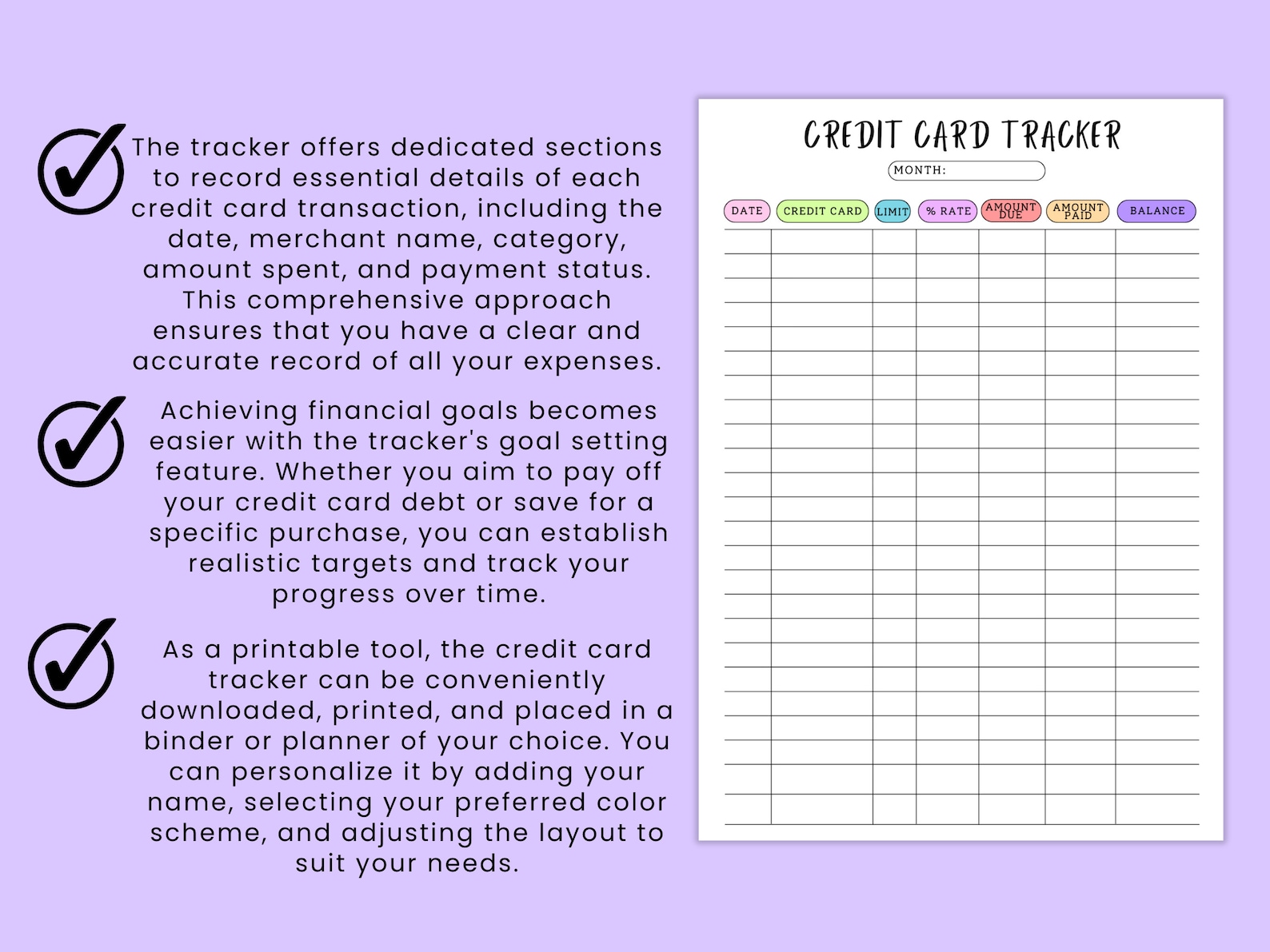 Credit Card Tracker Printable, Credit Card Planner, Debt Free Journey ...