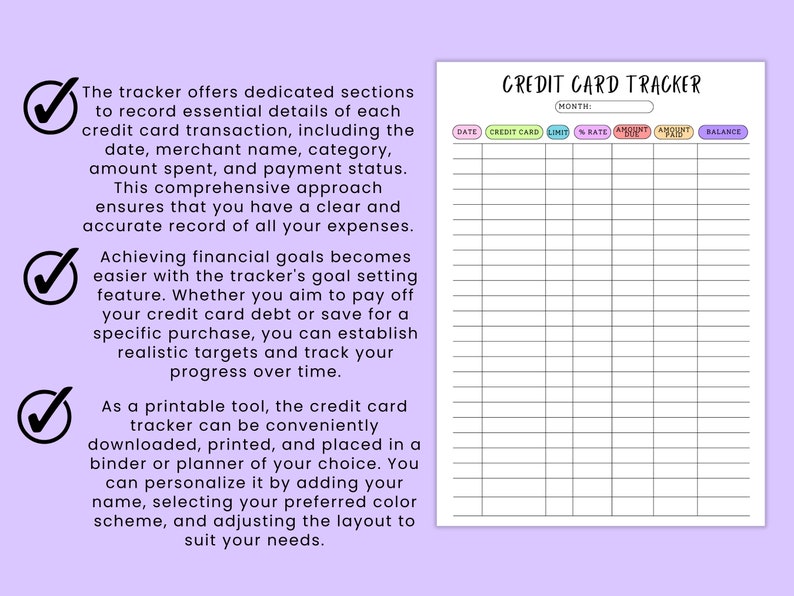 Credit Card Tracker Printable, Credit Card Planner, Debt Free Journey ...