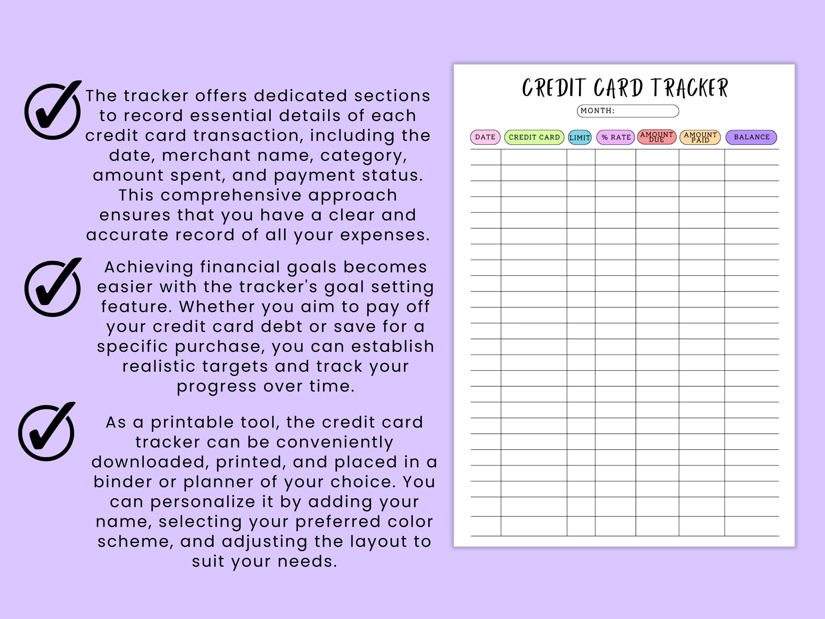 Credit Card Tracker Printable, Credit Card Planner, Debt Free Journey ...